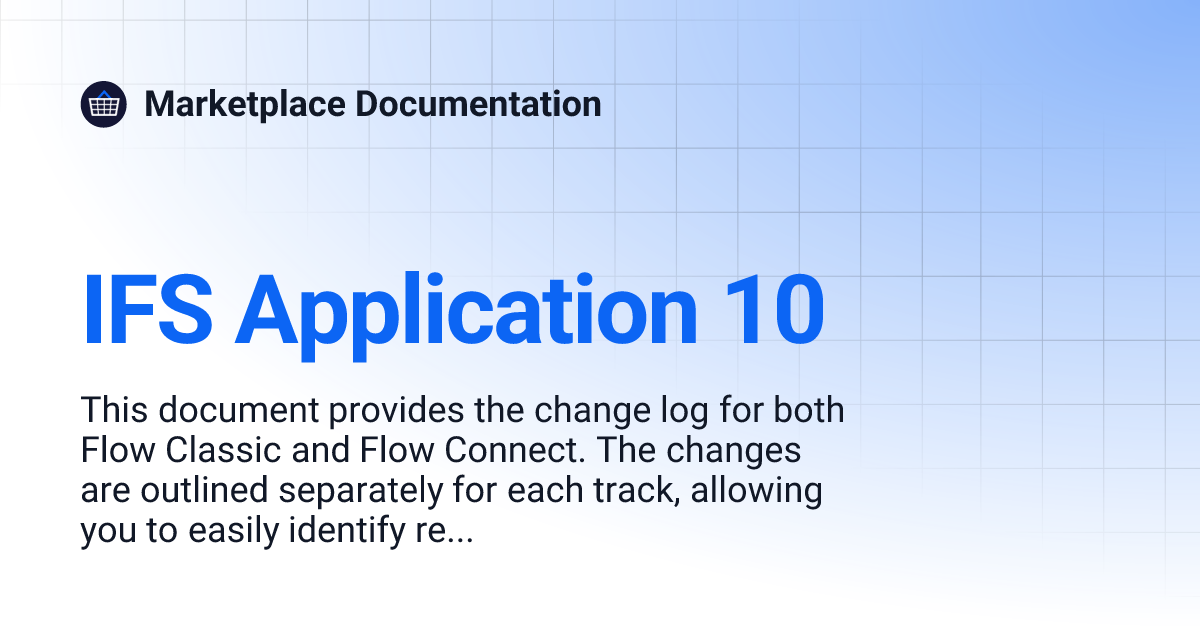 IFS Application 10 | Marketplace Documentation